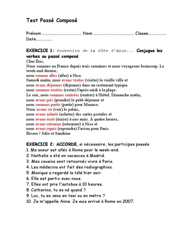 Quiz et exercices sur le passé composé | PDF | Arts du langage et ...