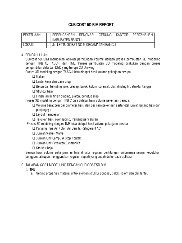 Laporan 5D BIM Cubicost untuk Renovasi | PDF