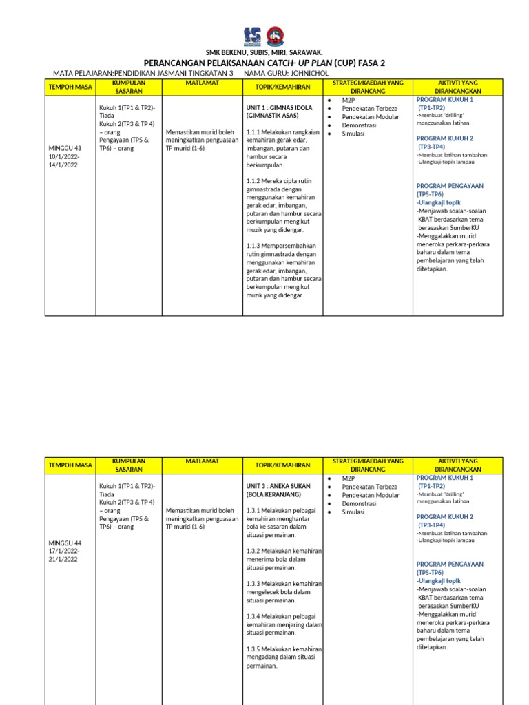 CATCH UP PJ - Tingkatan 3 | PDF