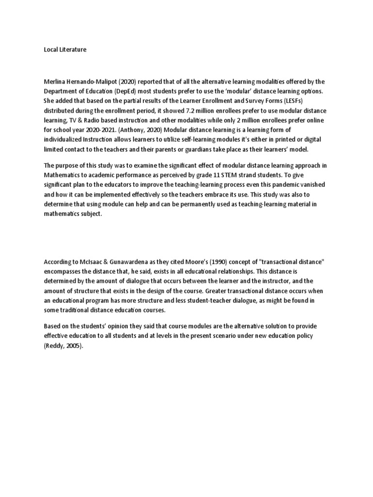 Local Literature | PDF | Distance Education | Learning