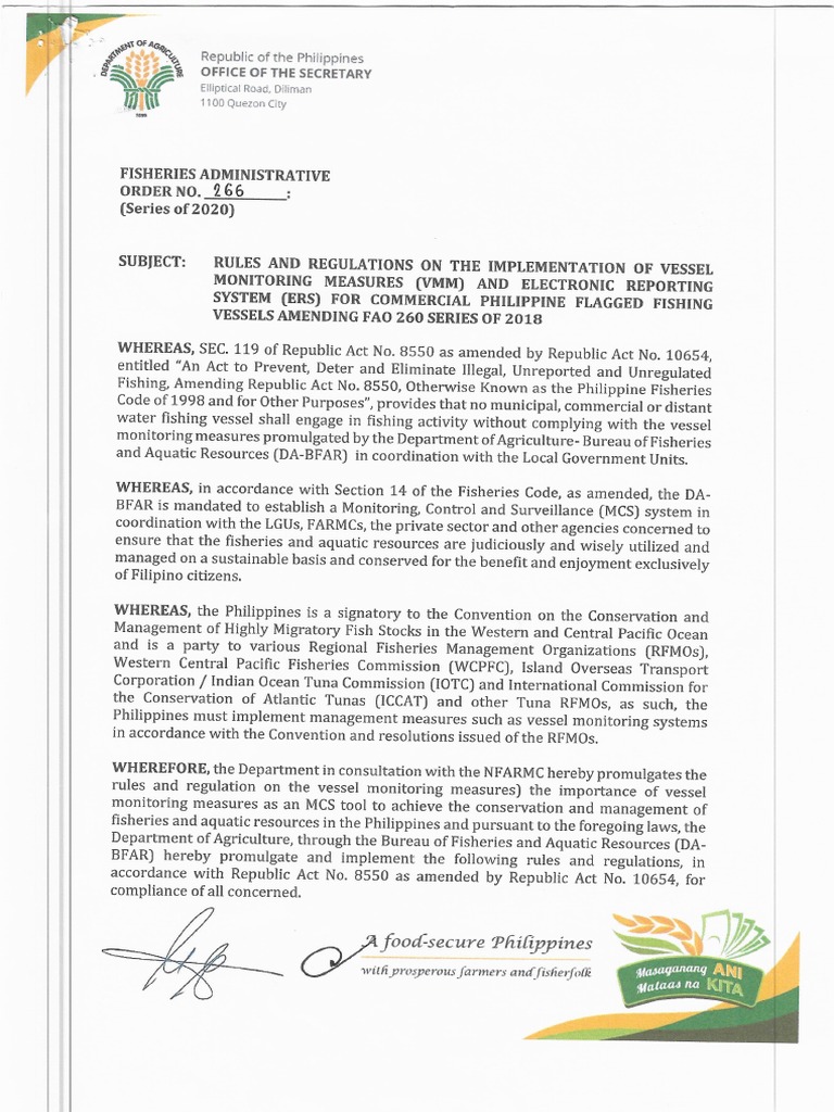 FAO 266, Series of 2020 (Vessel Monitoring Measure-Commercial Fishing ...