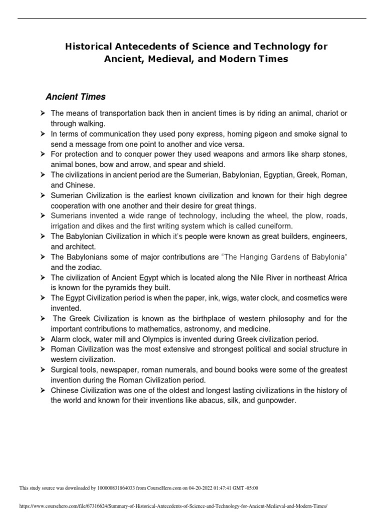 History of Science and Technology Overview | PDF | Ancient History ...