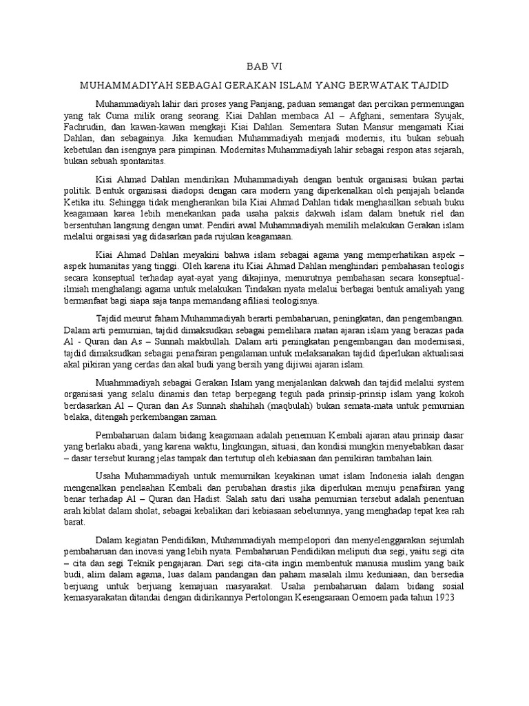 (Wardhani Rasyiqatun Nabilla Nim 054) BAB VI Muhammadiyah Sebagai Gerakan Islam Yang Berwatak ...