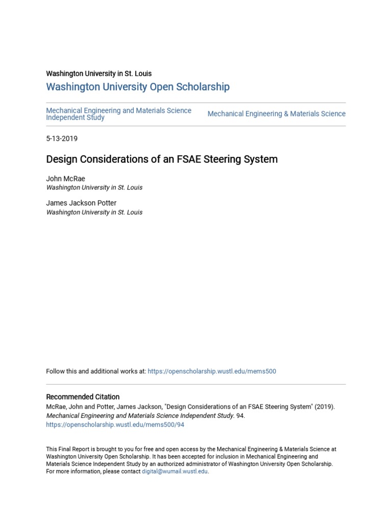 Design Considerations of An FSAE Steering System | PDF | Steering | Force