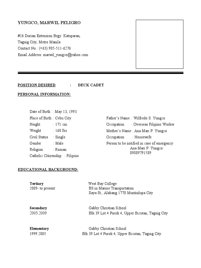 Deck Cadet Resume | PDF