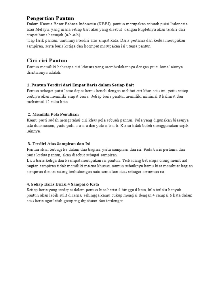 Pengertian Pantun | PDF | Seni & Disiplin Bahasa | Kajian Bahasa Asing