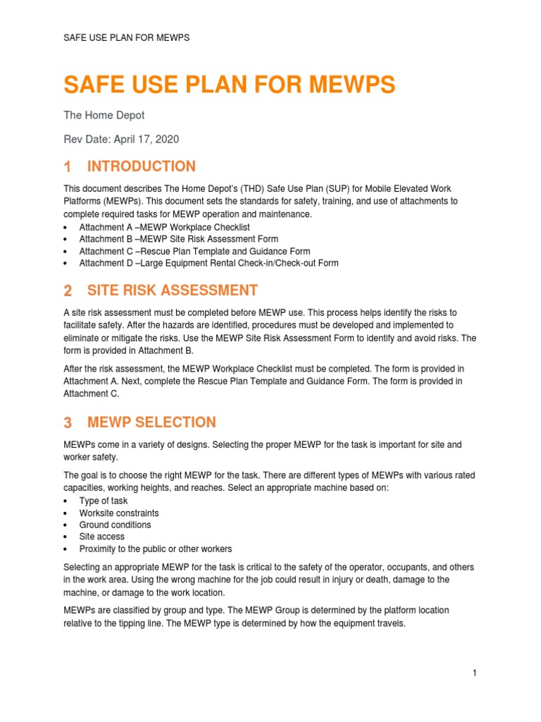 Safe Use Plan For Mewps: The Home Depot Rev Date: April 17, 2020 ...