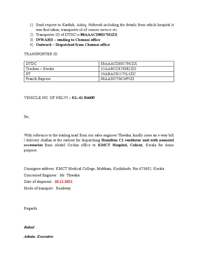 Re For E Way Bill Delivery Challan PDF