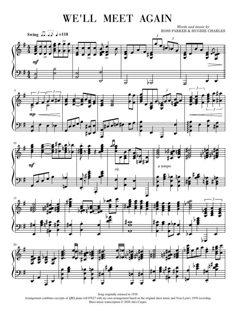 Ross Parker and Hughie Charles - Well Meet Again (Solo Piano ... Ross Parker and Hughie Charles - Well Meet Again (Solo Piano ...
