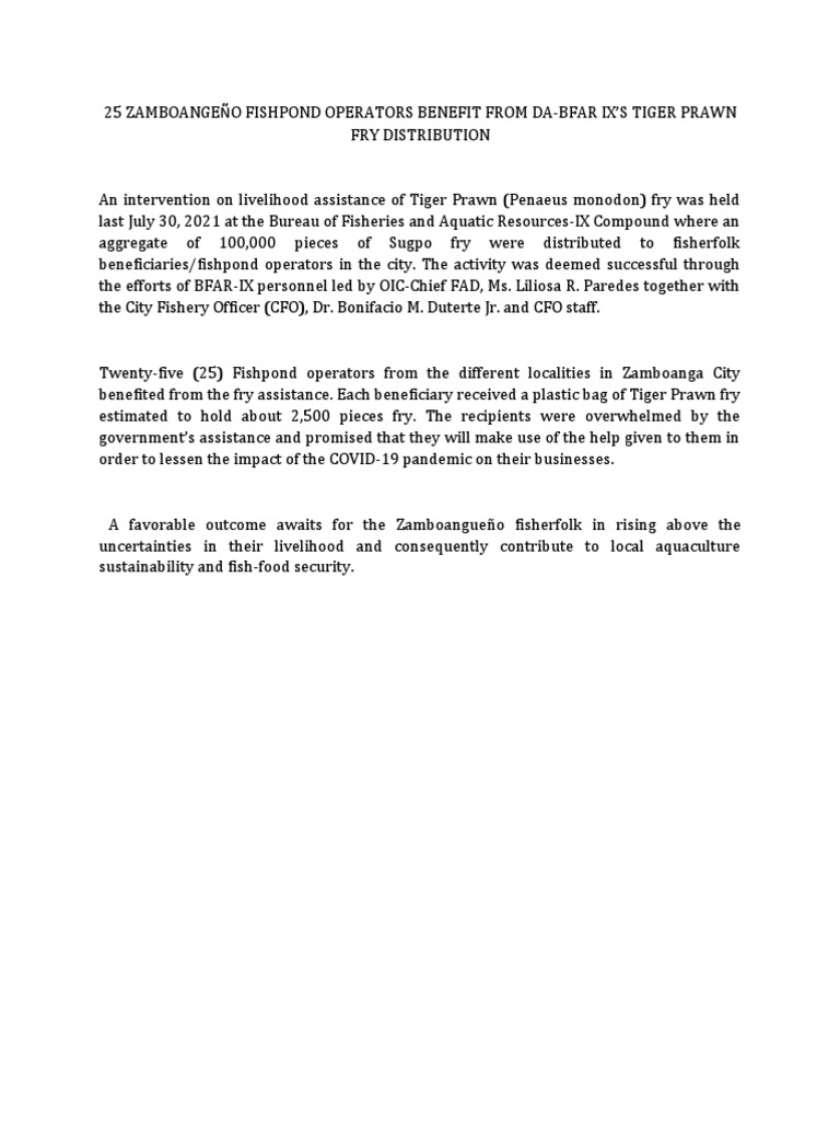 25 Zamboangeño Fishpond Operators Benefit From Da | PDF
