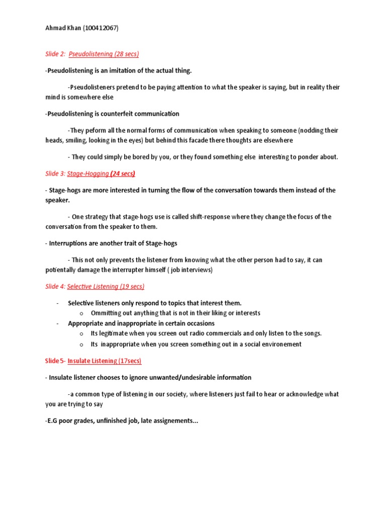 Types of Ineffective Listening | PDF | Communication | Conversation