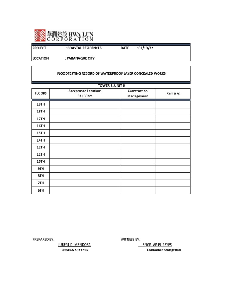 Flood Test Form 2 | PDF