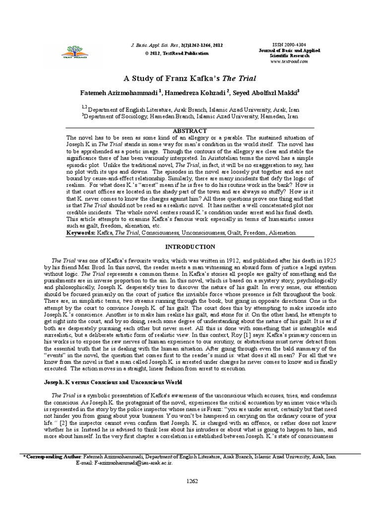 A Study of Franz Kafka's The Trial: Fatemeh Azizmohammadi, Hamedreza ...