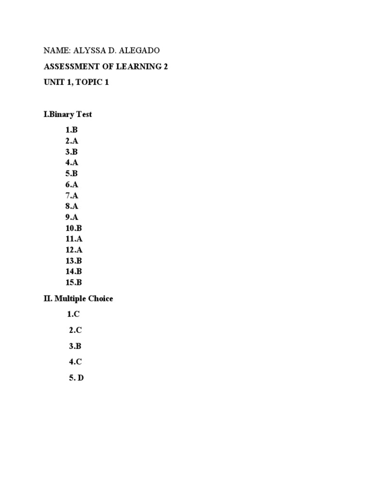 Unit 1 Topic 1 Assessment L2 (Alyssa) | PDF