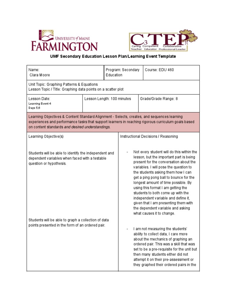 Scatter Plots Learning Event-3 | PDF | Teachers | Learning