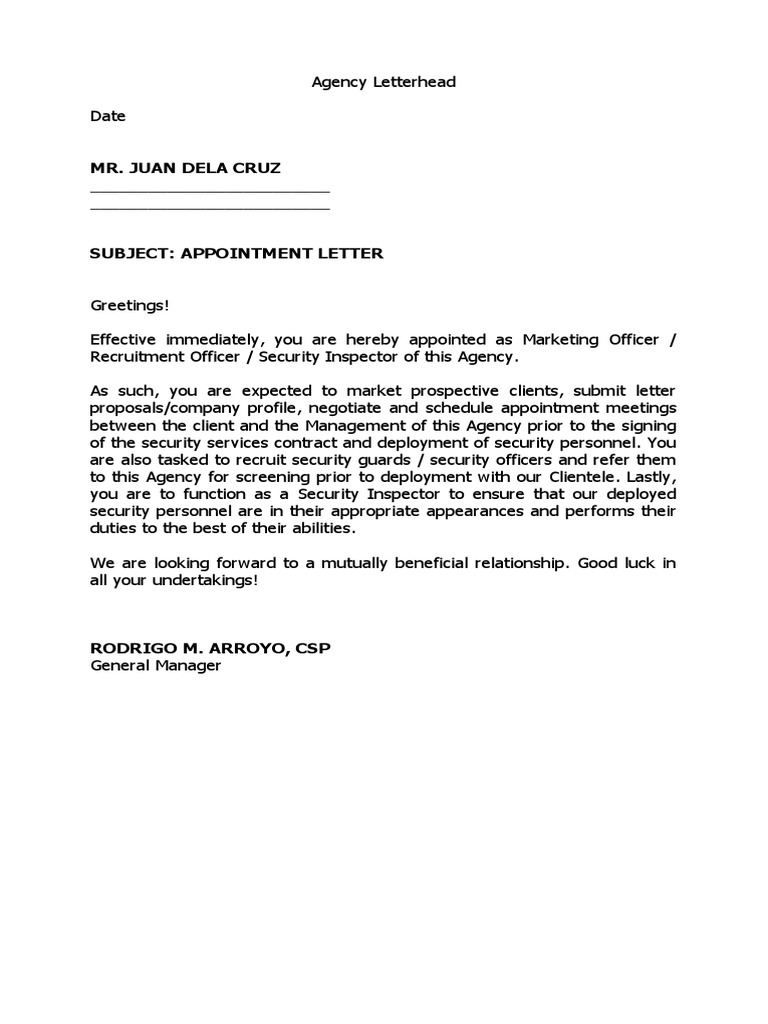 Security Officer Appointment Letter | PDF
