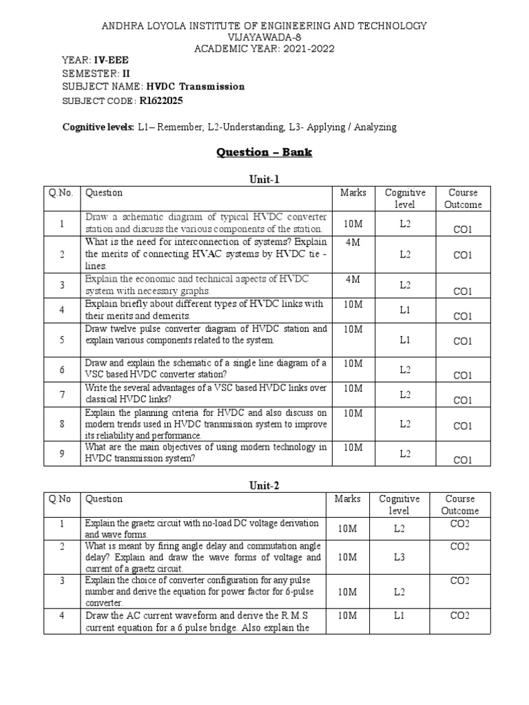 HVDC Question Bank | PDF | High Voltage Direct Current | Electric Power Transmission