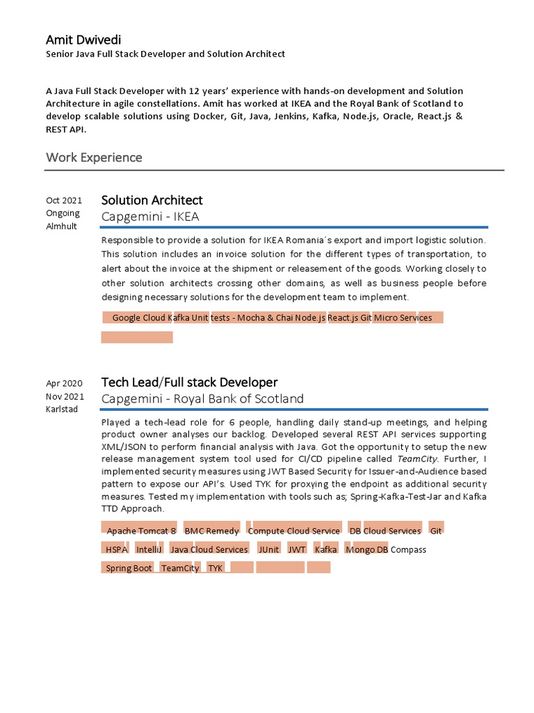 Work Experience: Amit Dwivedi | PDF | Cloud Computing | Java (Programming Language)