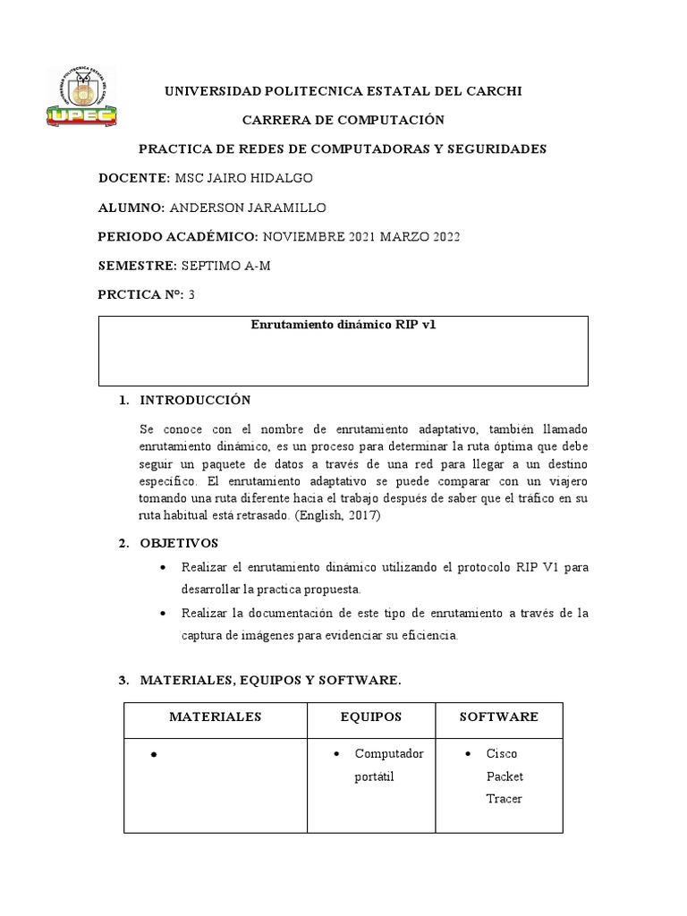Práctica Enrutamiento Dinámico Rip V1 | PDF | Enrutador (Computación) | Enrutamiento