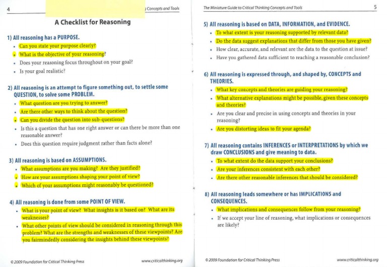 A Checklist For Reasoning PDF Reason Critical Thinking