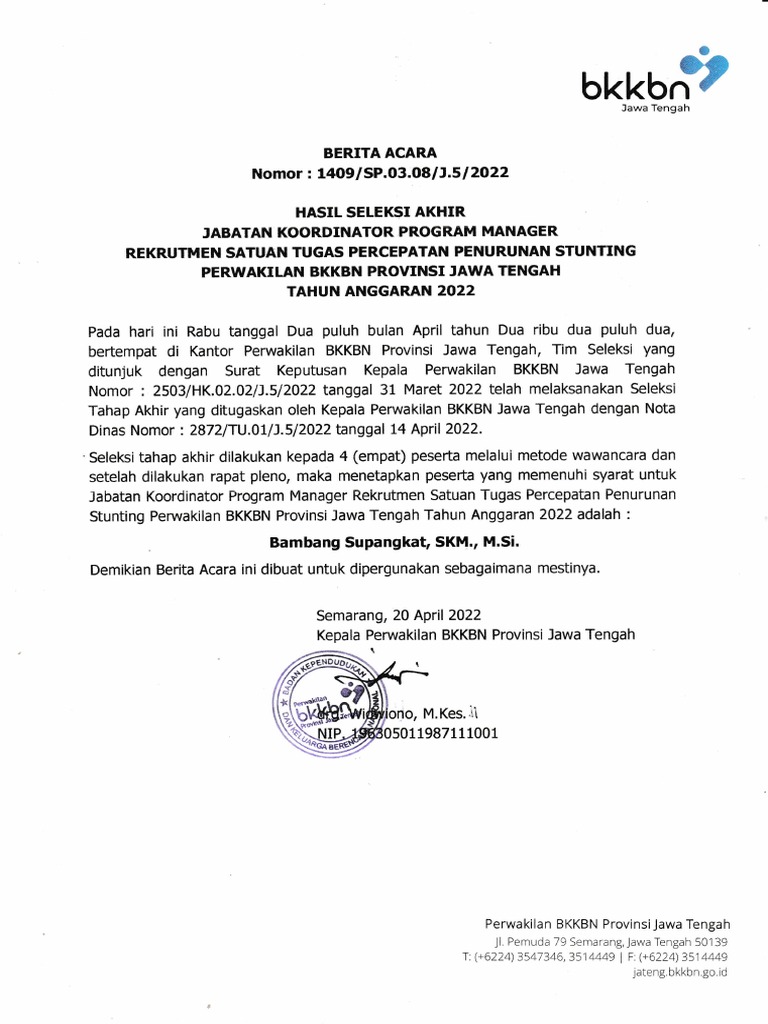 Berita Acara Hasil Seleksi Tahap Akhir | PDF