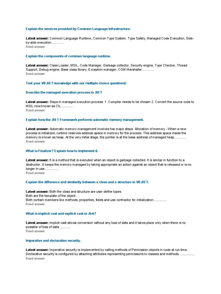 Explain The Services Provided by Common Language Infrastructure | PDF | Language Integrated ...