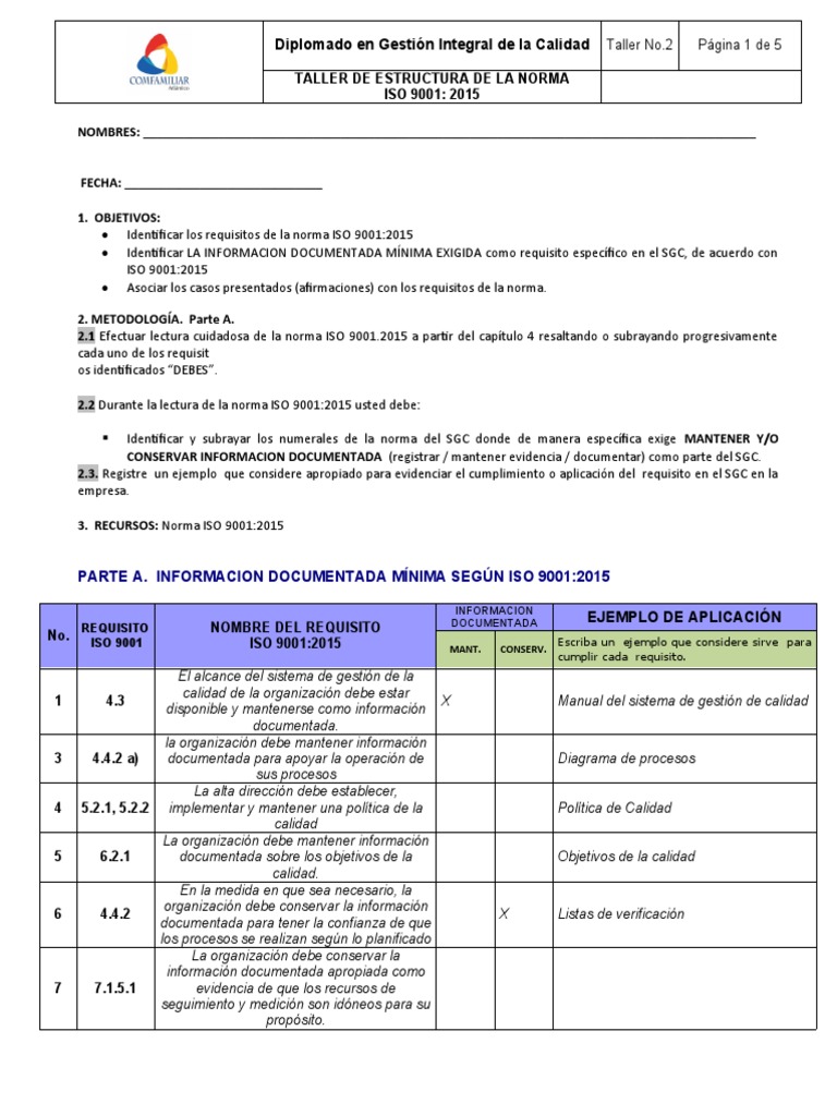 Taller 2 Estructura de La Norma Iso 9001 Version 2015 | PDF | Gestión ...
