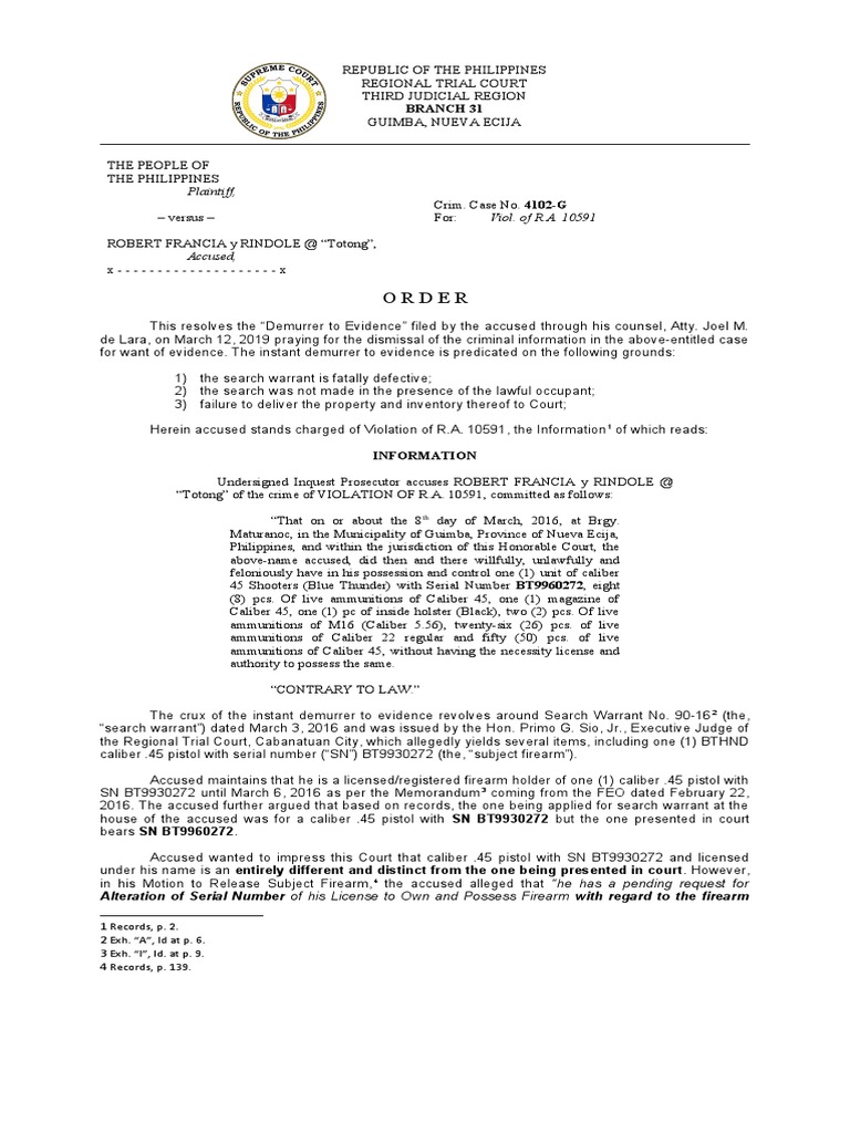 Order Demurrer To Evidence 4102 | PDF