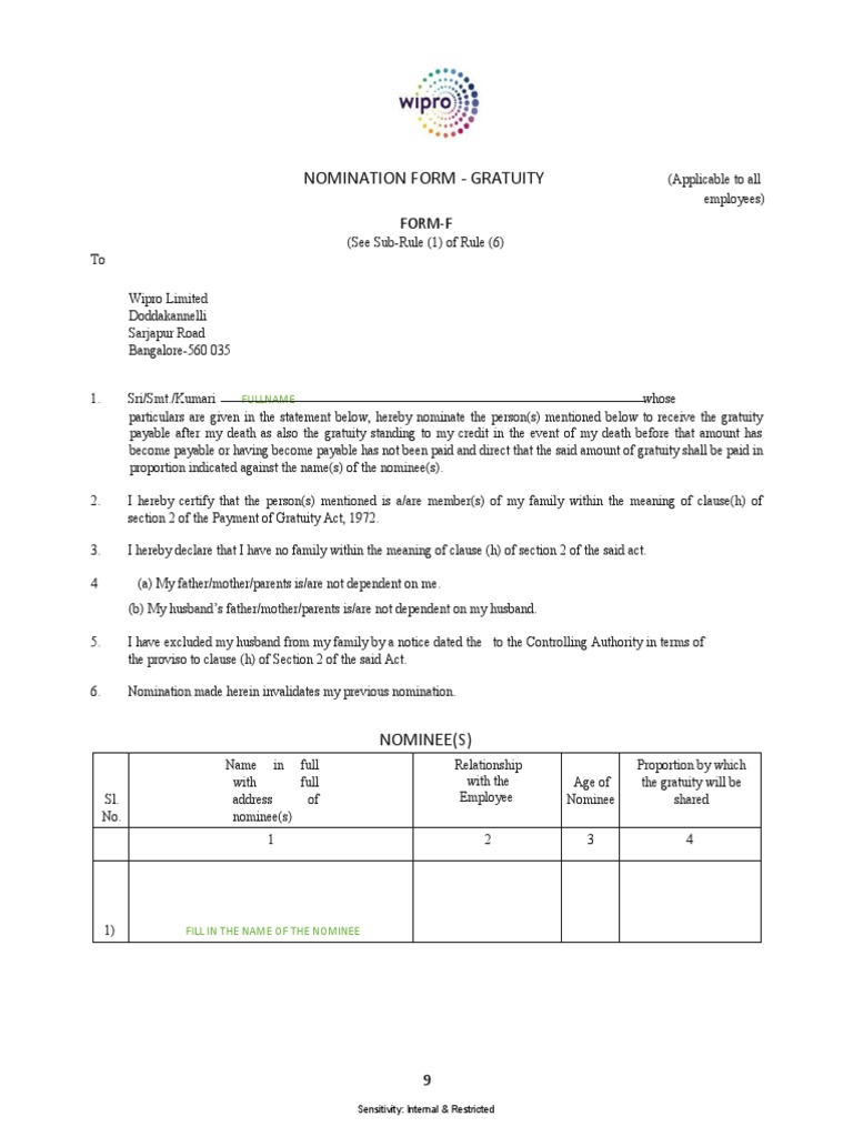 Nomination Form - Gratuity | PDF | Government | Justice