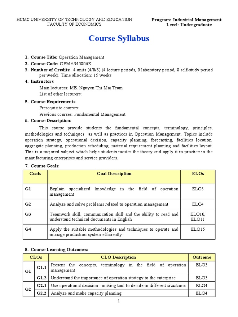 Operation Management. Syllabus | PDF | Operations Management | Cognition