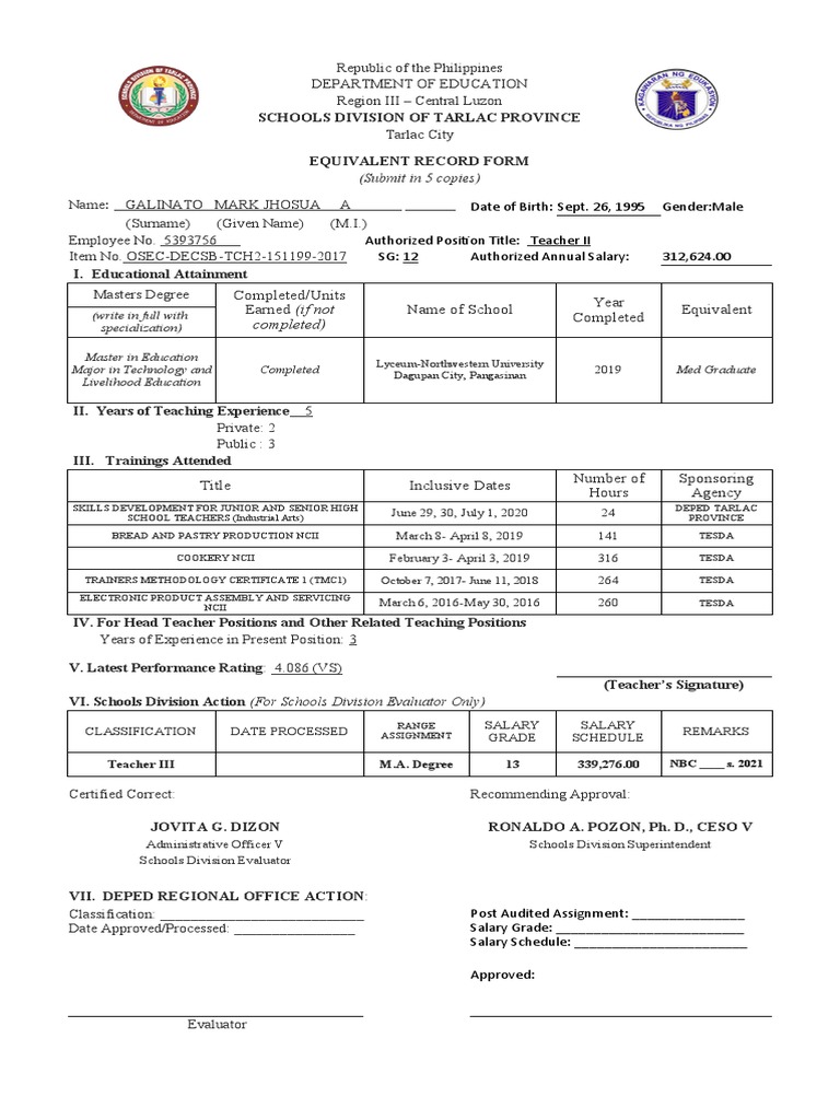 Checklist For Reclass Erf 2020 Latest Jhosua Galinato | PDF | Academic ...