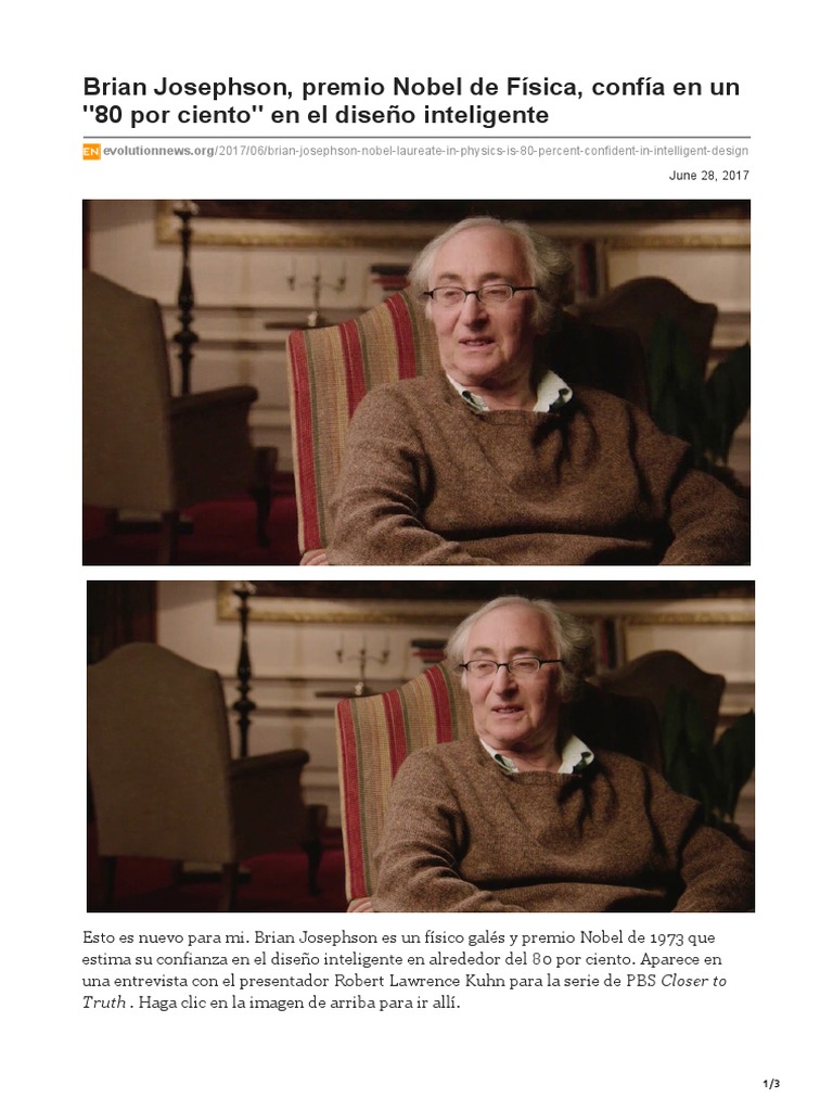EVOLUTION NEWS - Brian Josephson Premio Nobel de Física Confía en Un 80 ...