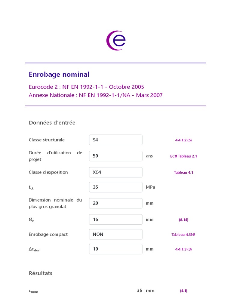 Calcul Enrobage Béton Eurocode 2 XC4 | PDF