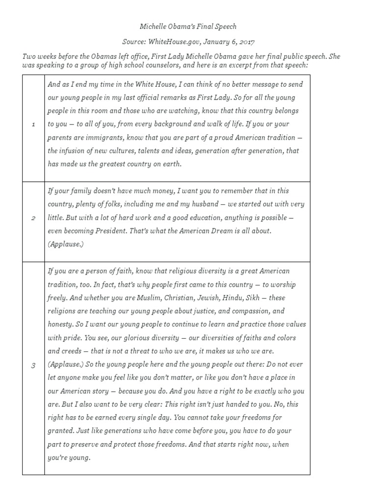 Michelle Obama's Final Speech to Students | PDF | Multiculturalism ...