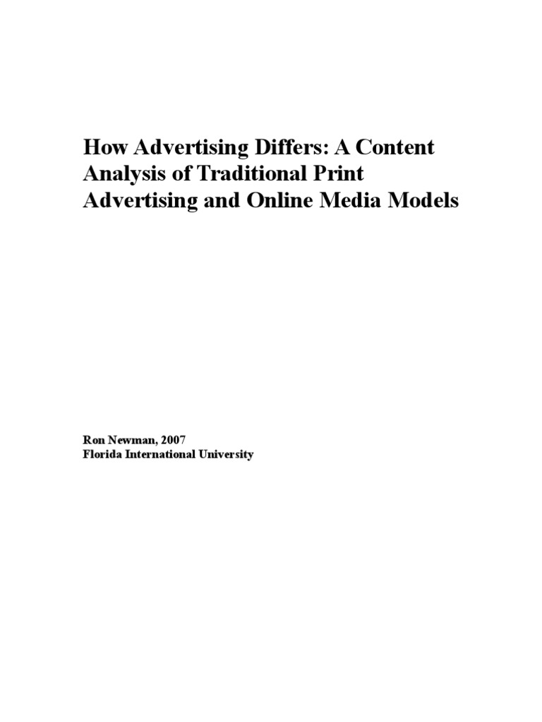 How Advertising Differs A Content Analysis of Traditional Print ...