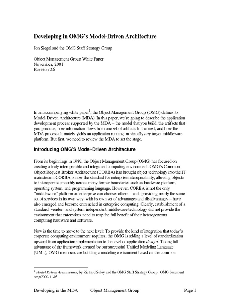 ID 5 - Developing in OMG's Model Driven Architecture (MDA) | PDF