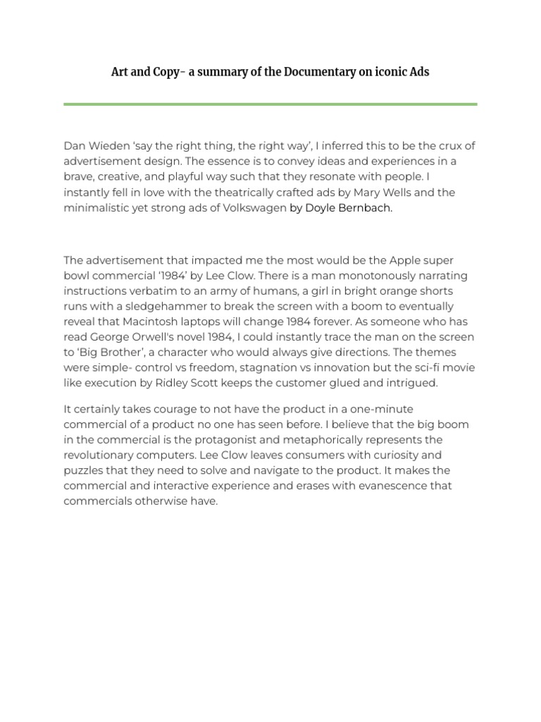 Summary of Art and Copy Documentary | PDF | Games & Activities | Social ...