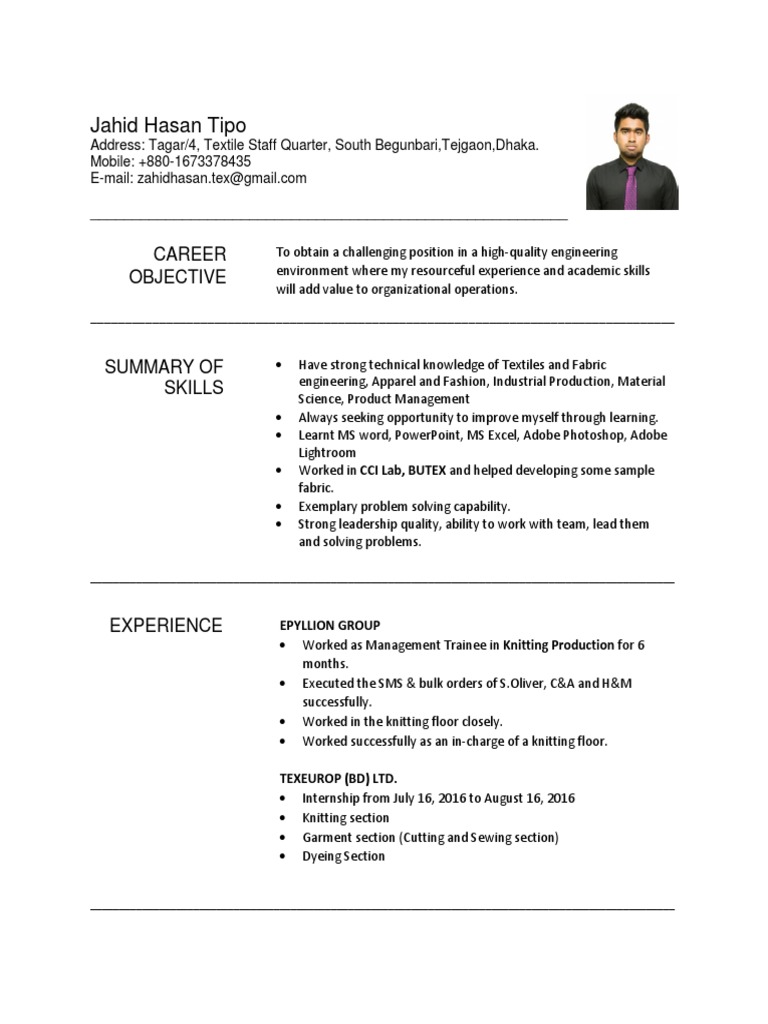 CV Jahid Hasan BUTex Fabric-Engineering | PDF | Textiles
