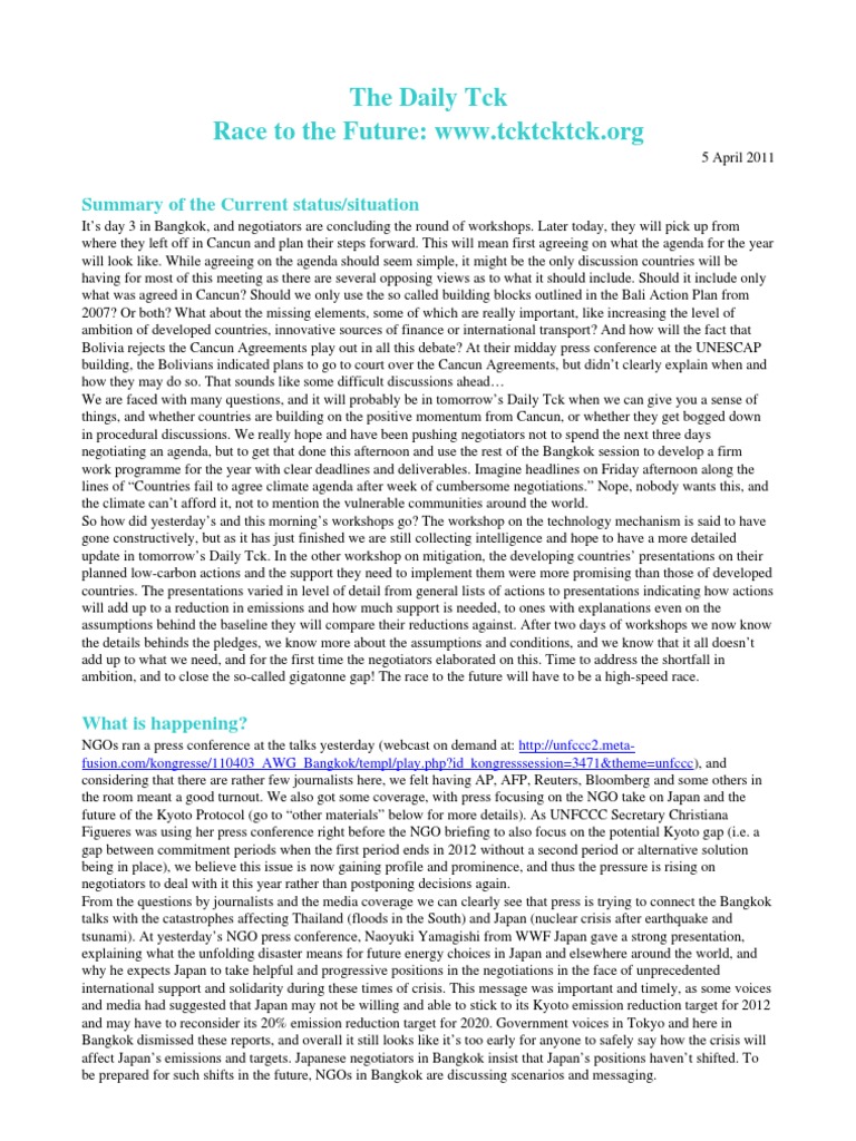 Bangkok Daily TCK 3 | PDF | Kyoto Protocol | United Nations Framework ...
