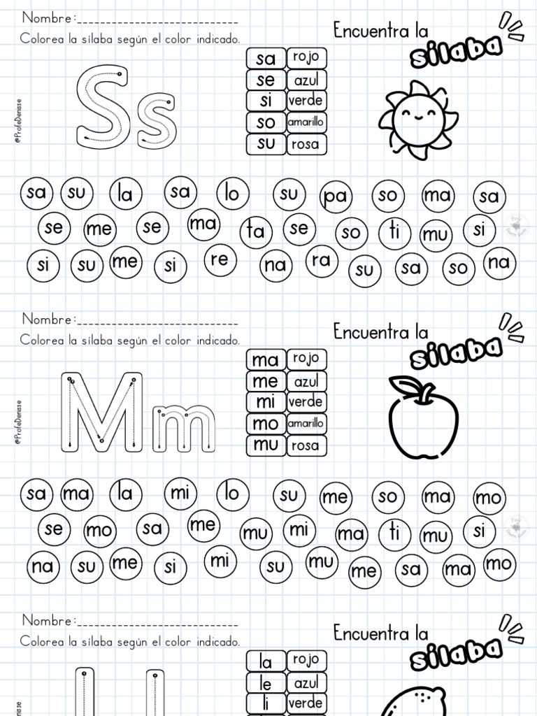 Colorea la sílaba según el color indicado plts | PDF