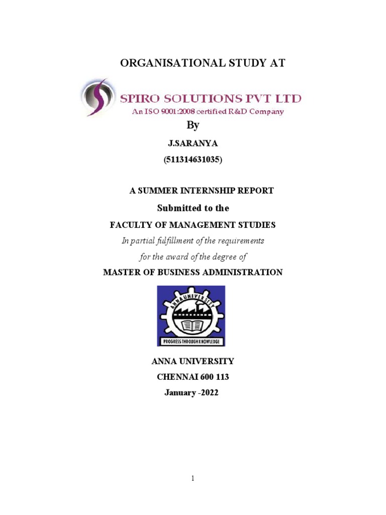 Organisational Study at Spiro Solutions Pvt Ltd: Insights into ...