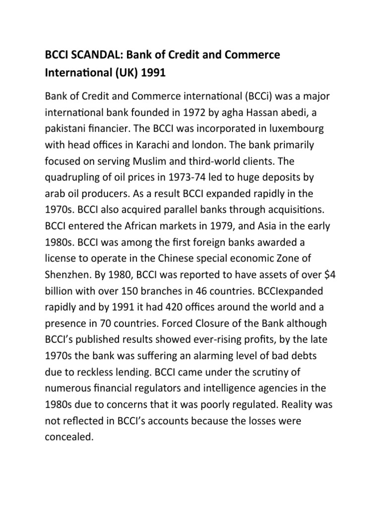 BCCI SCANDAL: Bank of Credit and Commerce International (UK) 1991 | PDF ...