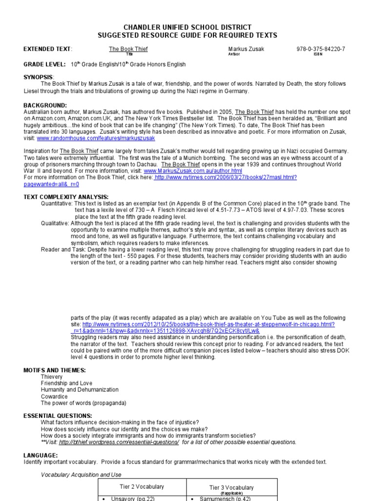 Chandler Unified School District Suggested Resource Guide For Required ...