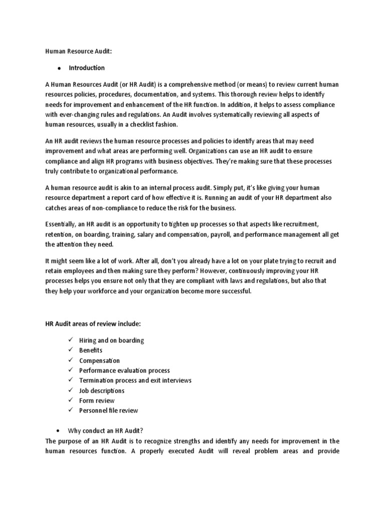 Human Resource Audit - Notes | PDF | Audit | Human Resource Management