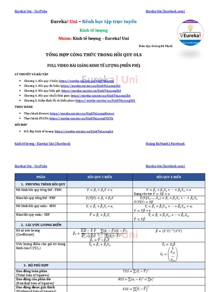 OLS - T NG H P Công TH C - Eureka Uni | PDF