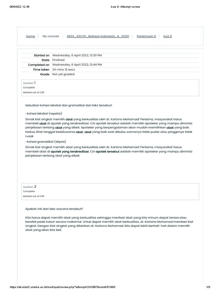 Kuis 8 - Attempt Review | PDF