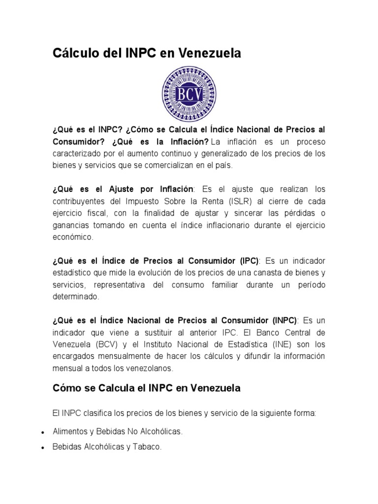 Cálculo Del INPC en Venezuela | PDF | Índice de precios al consumidor ...