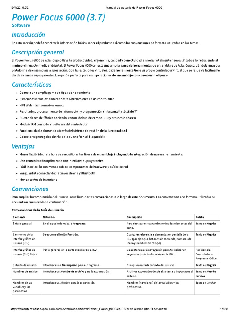 Manual de Usuario de Power Focus 6000 | PDF