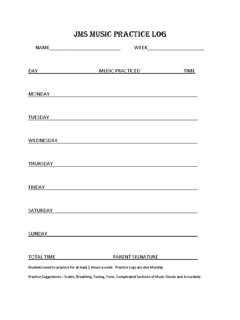 Weekly Music Practice Log | PDF