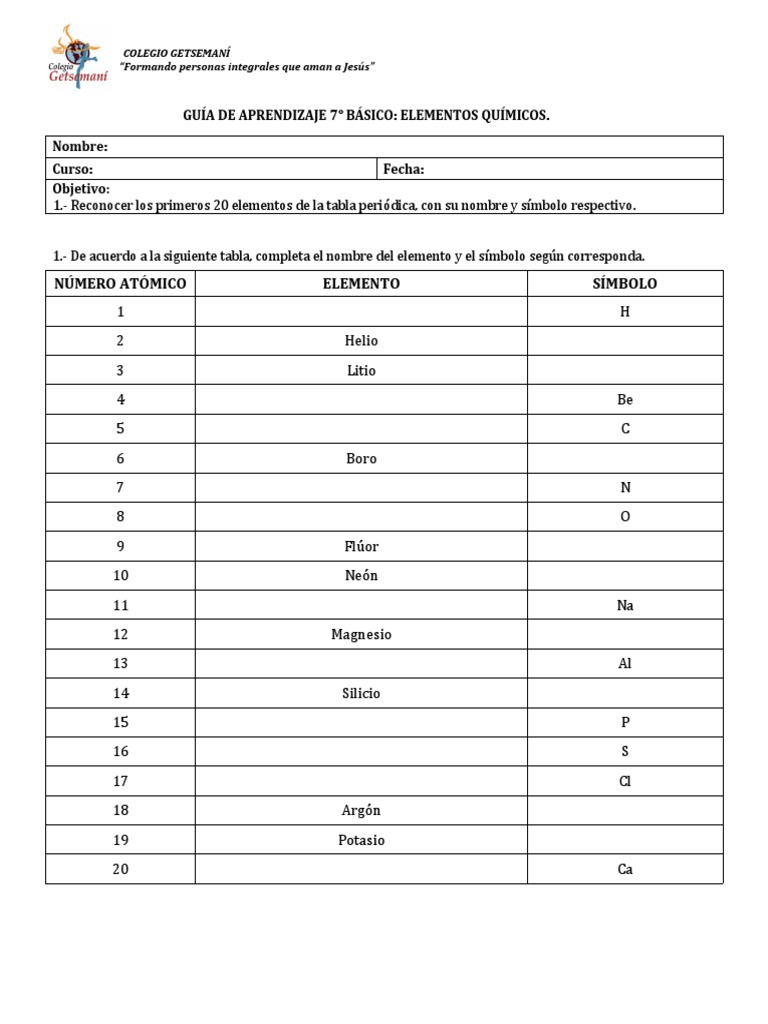 Elementos Químicos: Tabla Periódica 7° Básico | PDF